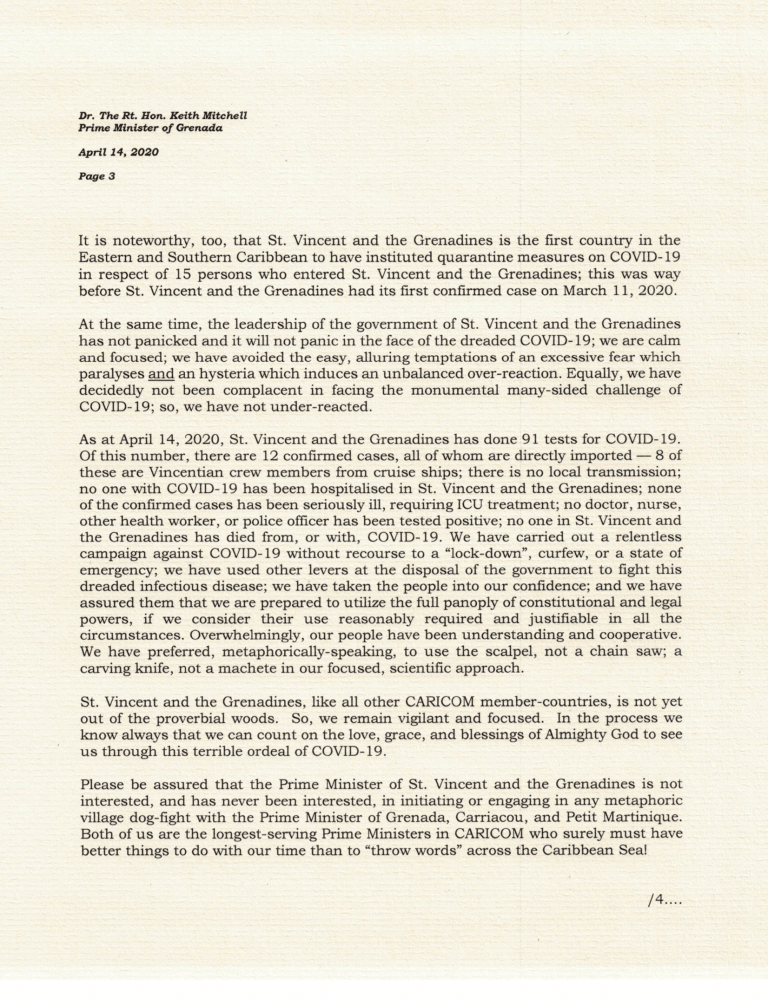PM Gonsalves’ Letter To Grenada’s Prime Minister Clearing Falsehoods ...