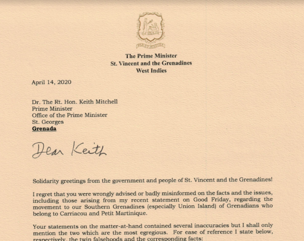PM Gonsalves’ Letter To Grenada’s Prime Minister Clearing Falsehoods ...
