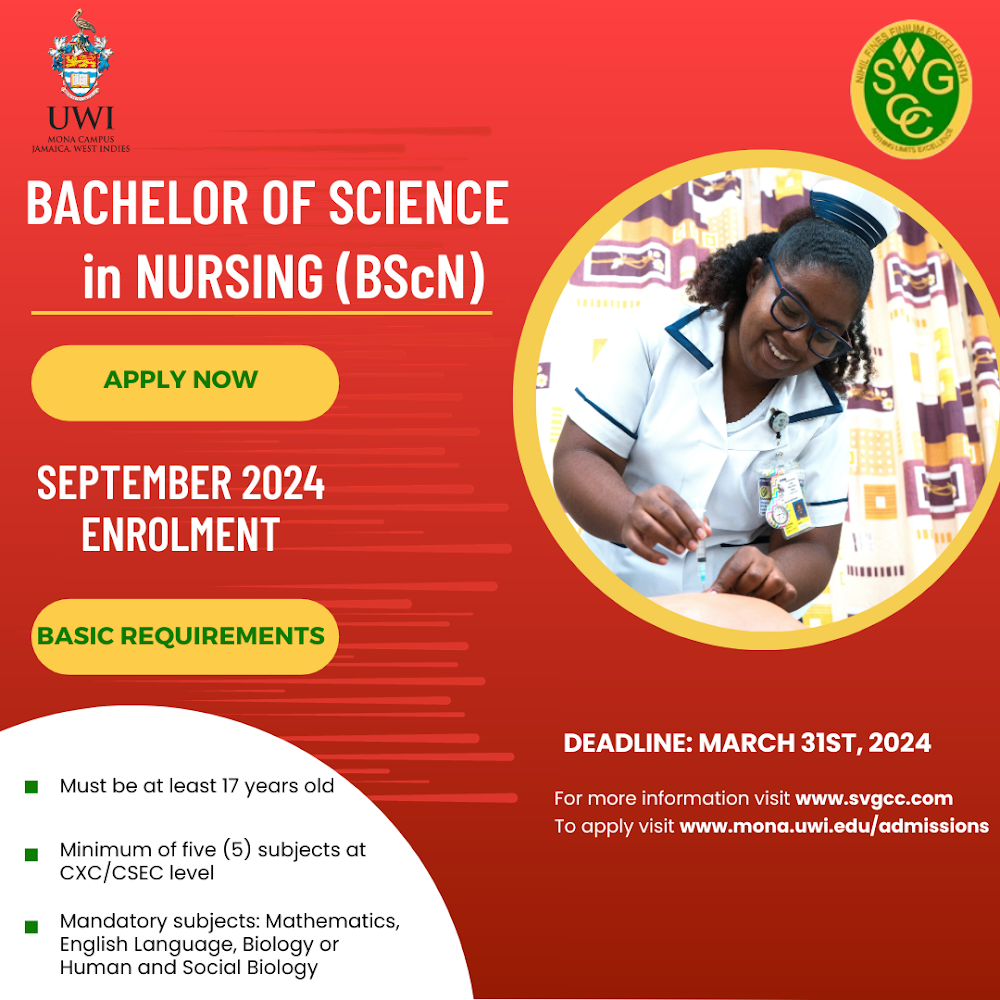 Application period opens for 2024 SVGCC-UWI Bachelor of Nursing ...