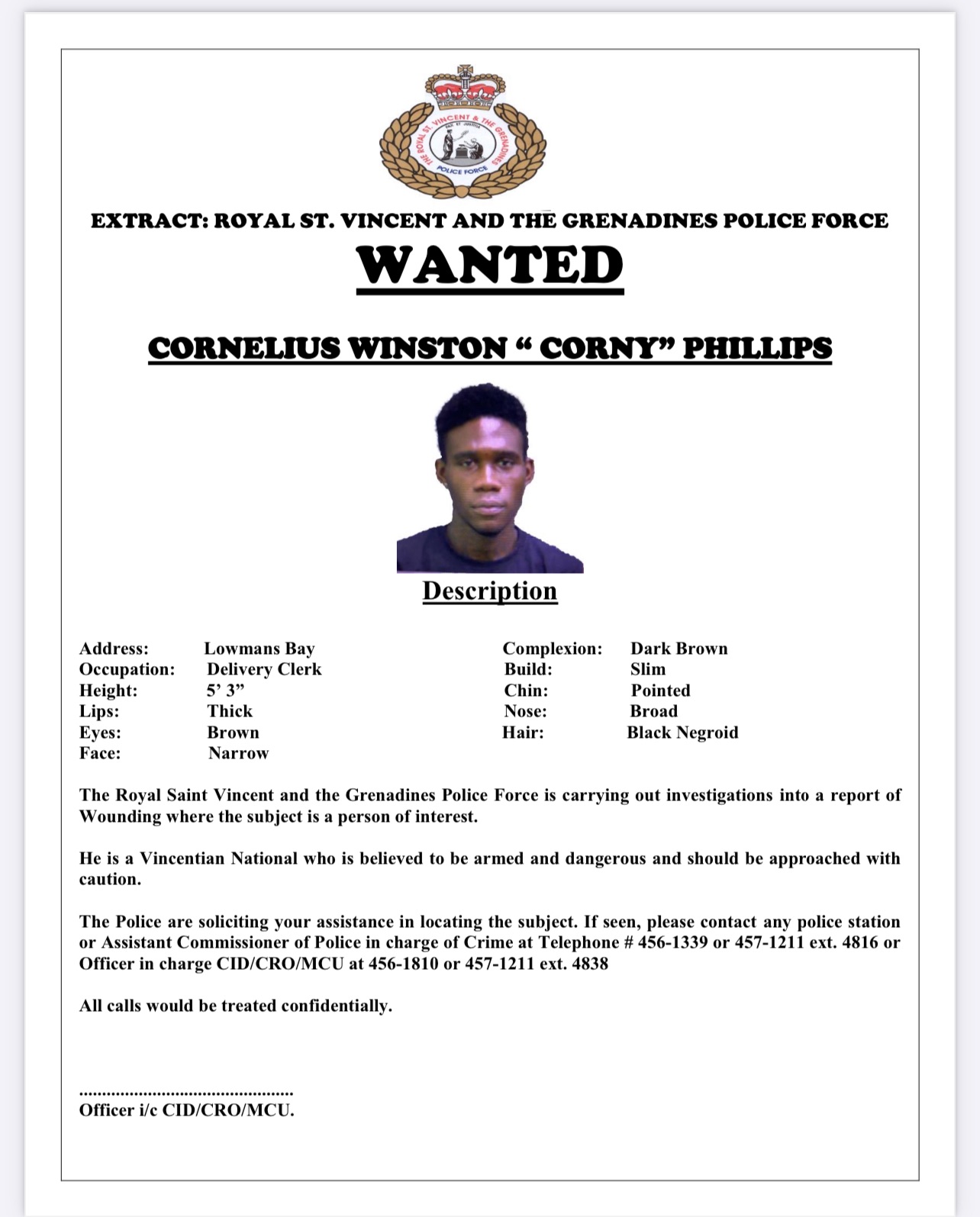 Police say this man is wanted – One News SVG